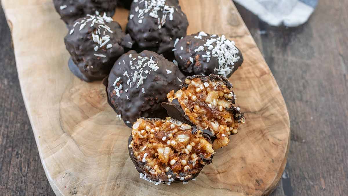 Crispy Date Caramel Balls (Toffee Crisp) - Low Sugar Kitchen